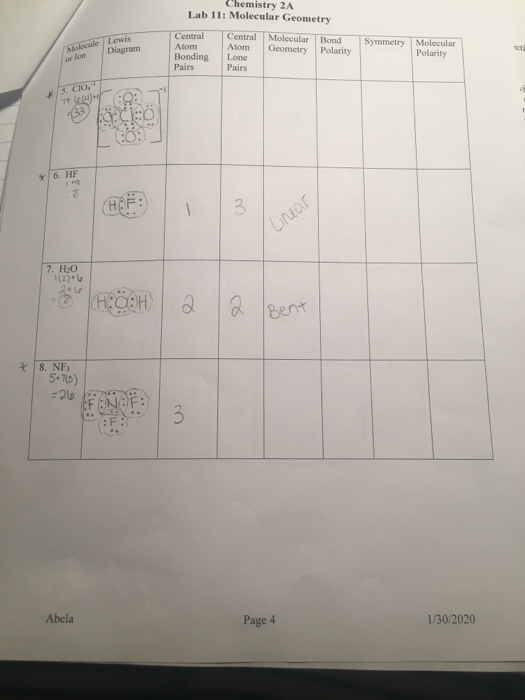Solved Chemistry 2A Lab 11: Molecular Geometry Lewis Central | Chegg.com