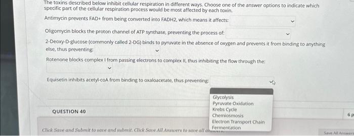 Solved The toxins described below inhibit cellular | Chegg.com