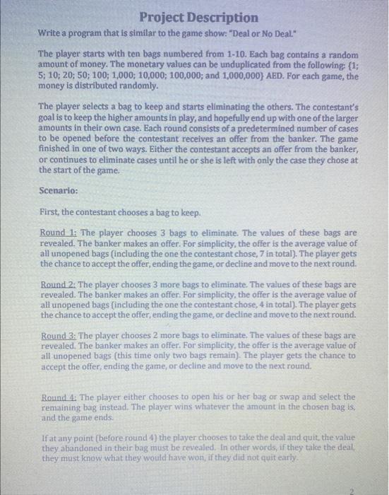 Solved Project Description Write a program that is similar | Chegg.com