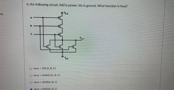 Solved In the following circuit, Vdd is power, Vss is | Chegg.com