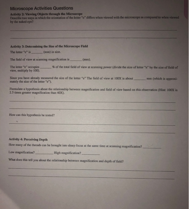 Solved Microscope Activities Questions Activity 2: Viewing | Chegg.com
