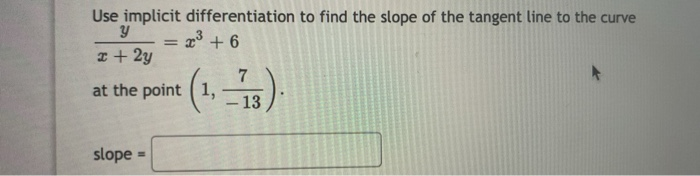 Solved 23 +6 Use implicit differentiation to find the slope | Chegg.com