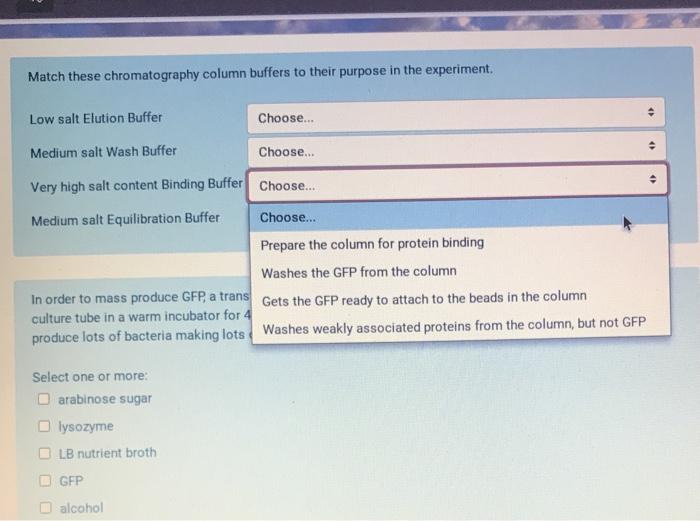 Solved Question 1 Match these chromatography column buffers | Chegg.com