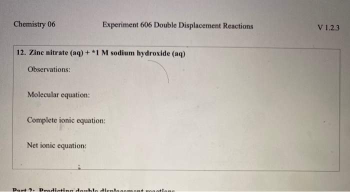 Solved Chemistry 06 Experiment 606 Double Displacement | Chegg.com