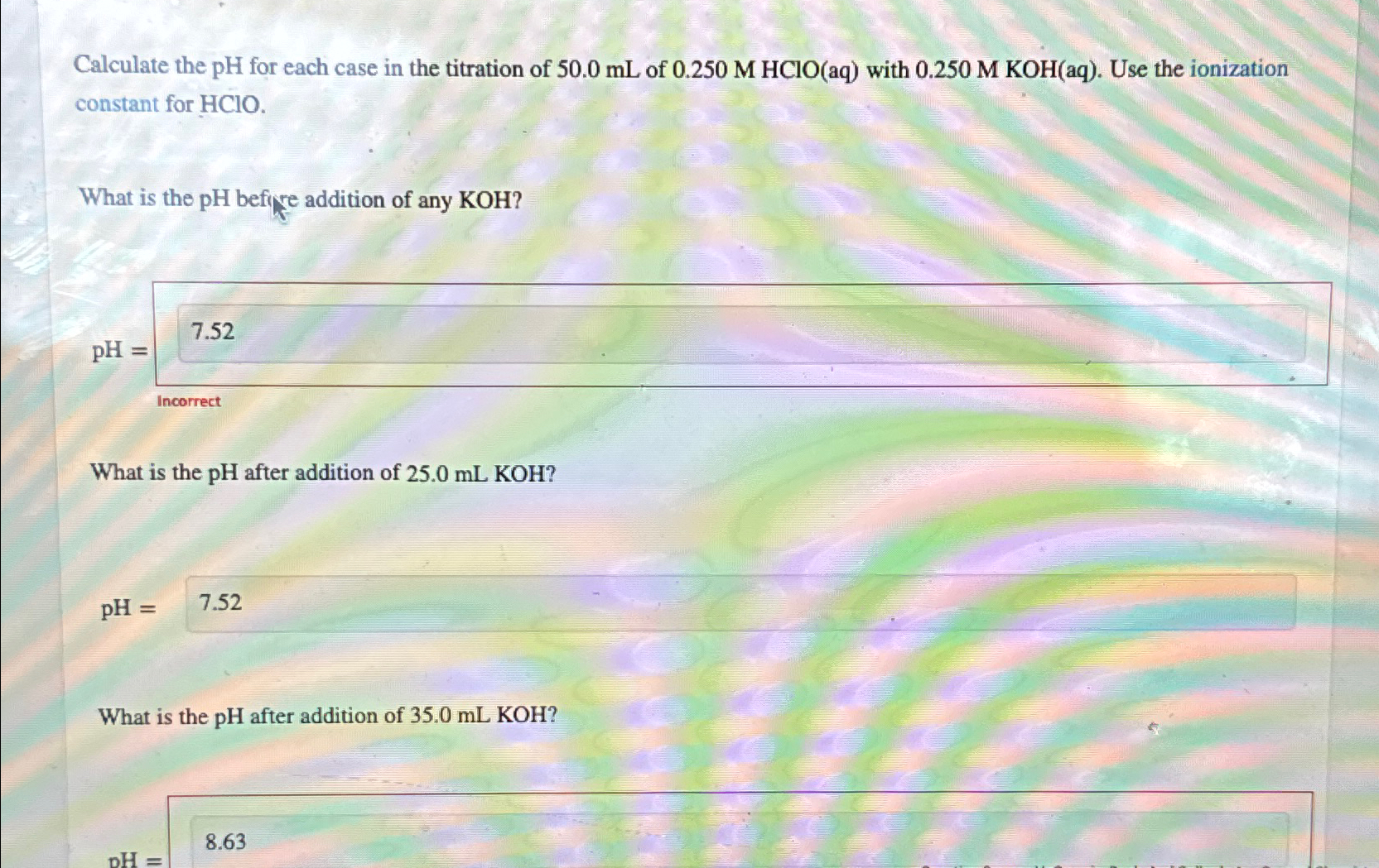 Solved Calculate the pH ﻿for each case in the titration of | Chegg.com