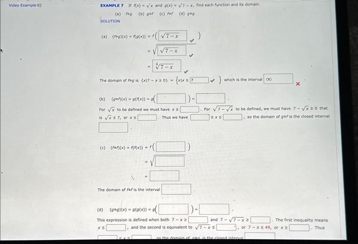 Solved EXAMPLE 7 If f(x)=x and g(x)=7−x, find each function | Chegg.com