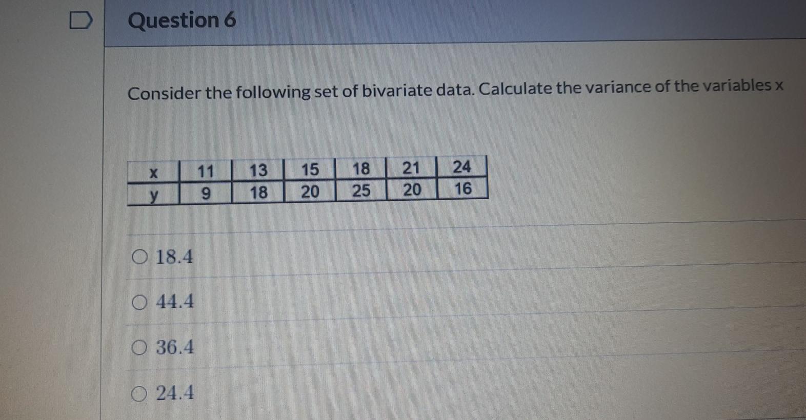 Solved Question 6 Consider the following set of bivariate | Chegg.com