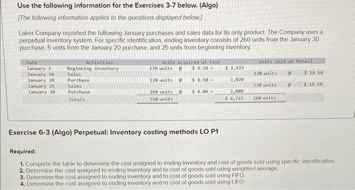 Solved Use the following information for the Exercises 3-7 | Chegg.com