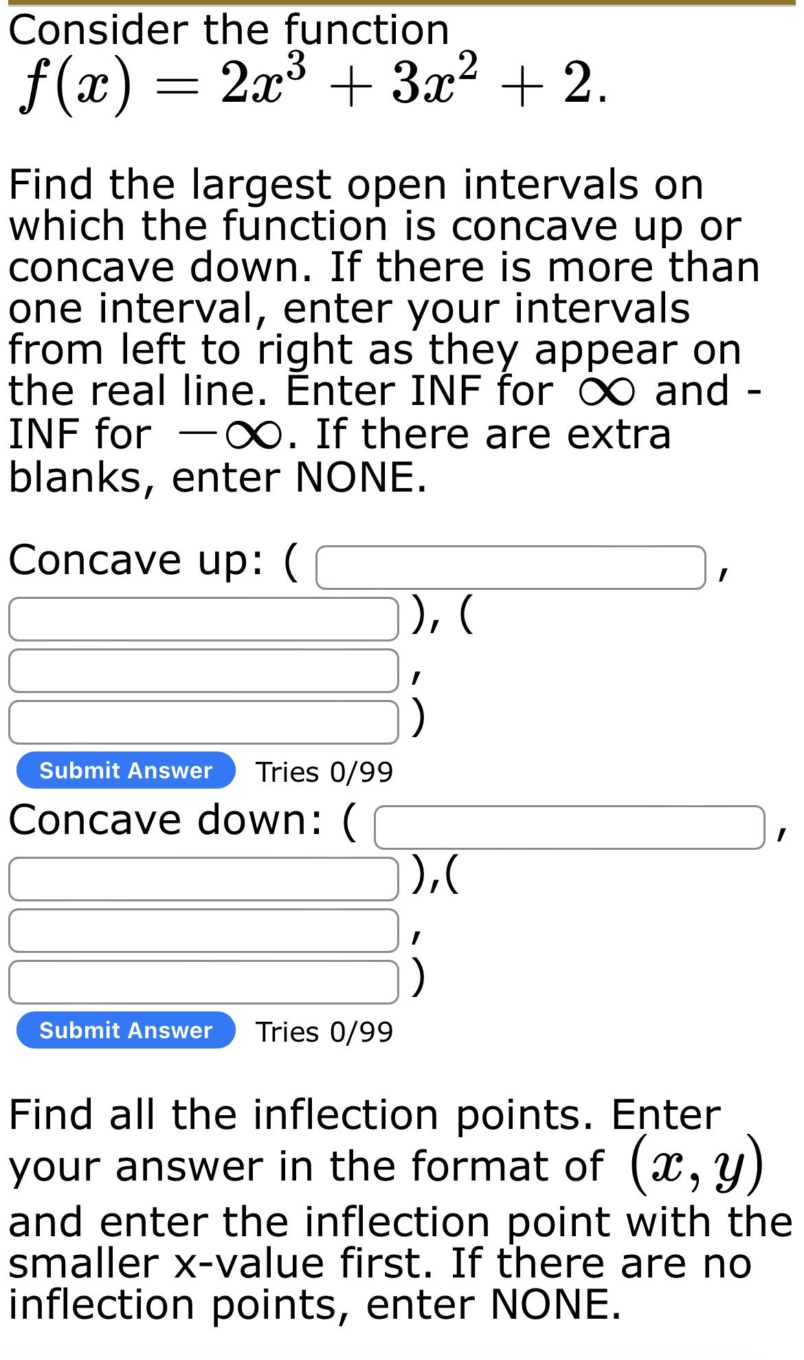 Solved Consider the functionf(x)=2x3+3x2+2. ﻿Find the | Chegg.com