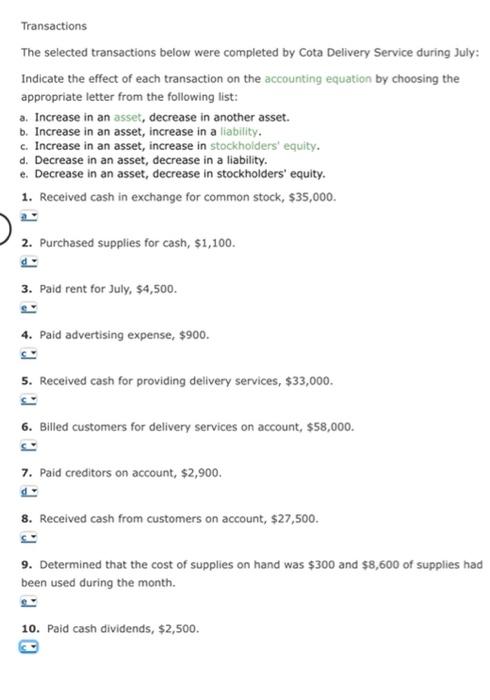 Solved Transactions The selected transactions below were | Chegg.com