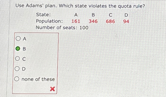 Solved Use Adams' plan. Which state violates the quota | Chegg.com