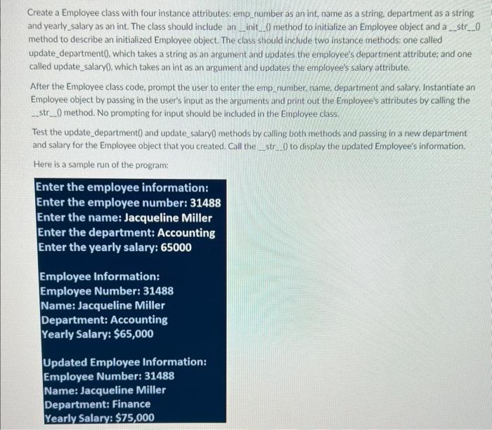 Solved Create a Employee class with four instance | Chegg.com