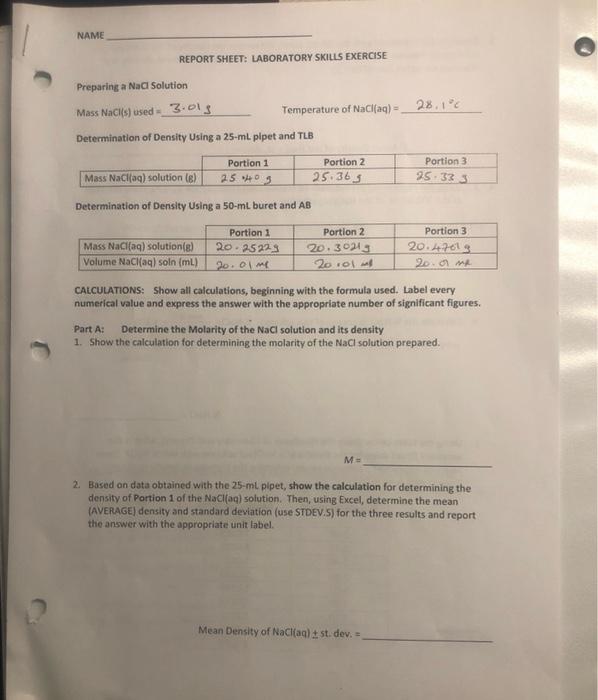 Solved NAME REPORT SHEET: LABORATORY SKILLS EXERCISE | Chegg.com