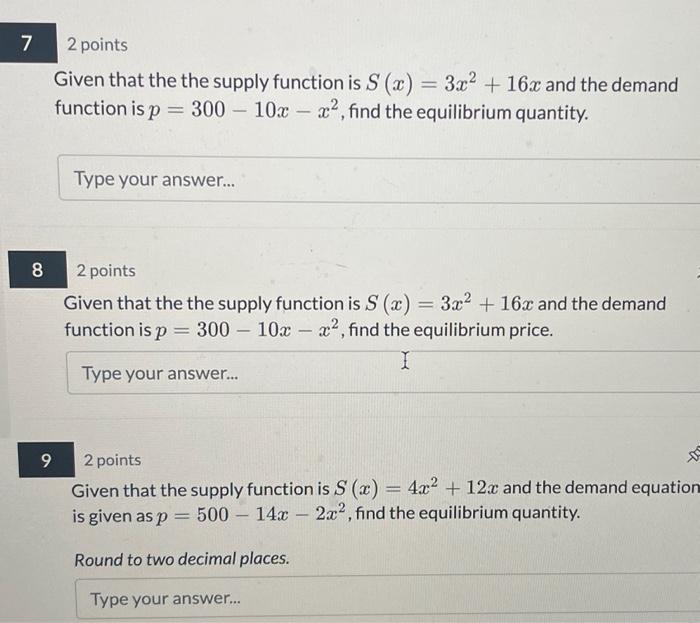 Solved 2 points Given that the the supply function is | Chegg.com