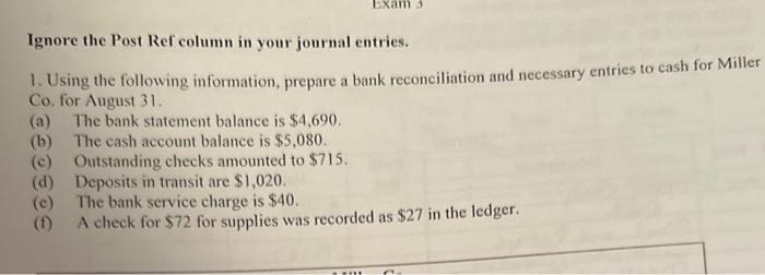 Solved Ignore the Post Ref column in your journal entries. | Chegg.com