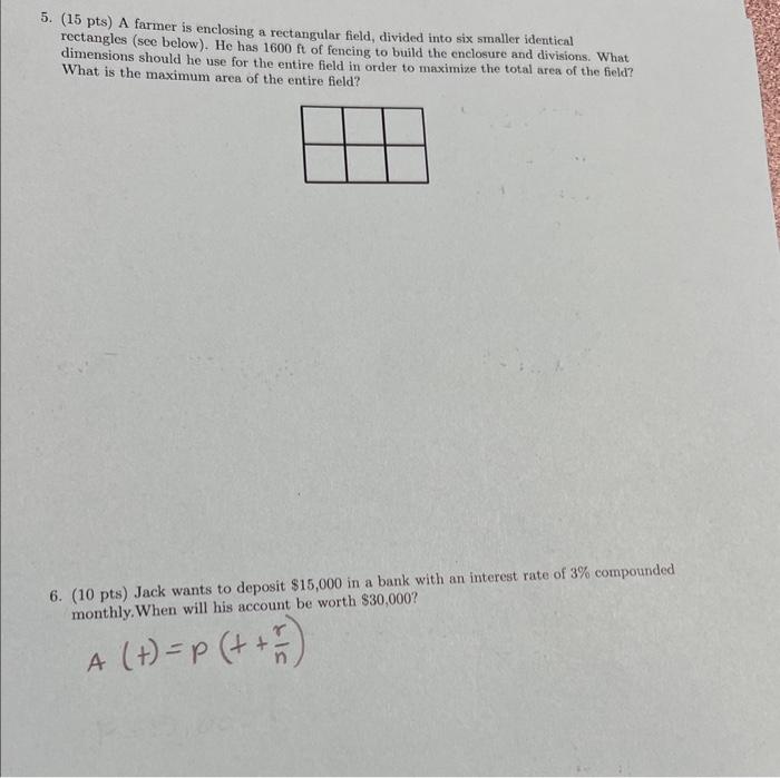 Solved 5. (15 pts) A farmer is enclosing a rectangular | Chegg.com