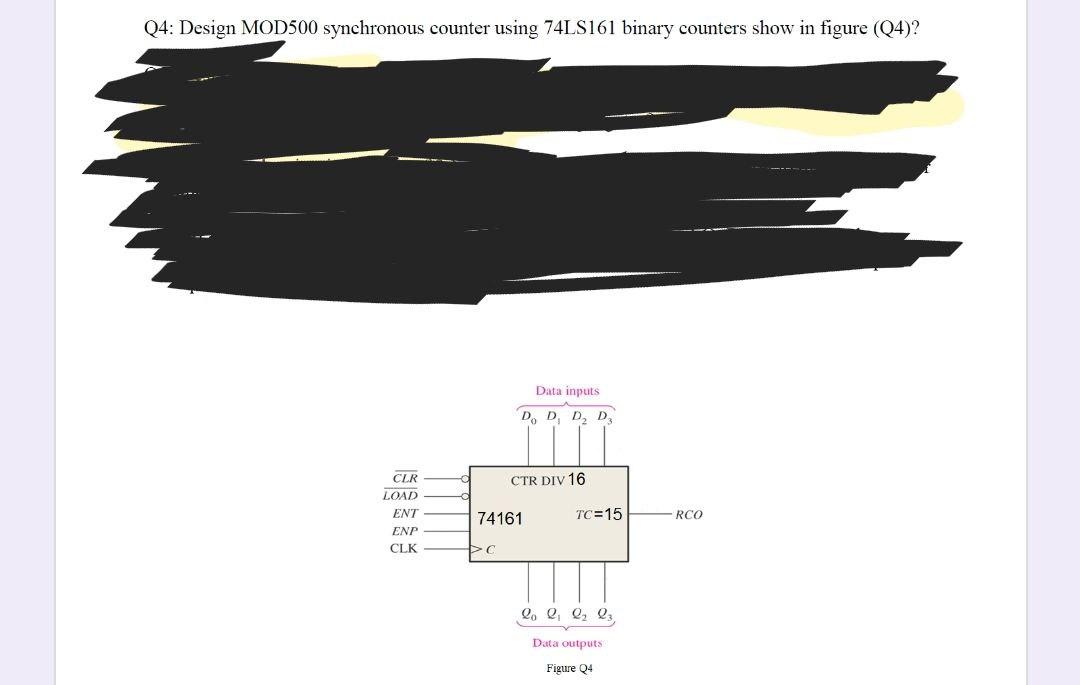 Solved Q4: Design MOD500 synchronous counter using 74LS161 | Chegg.com