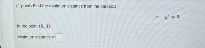 Solved (1 point) Find the minimum distance from the parabola | Chegg.com