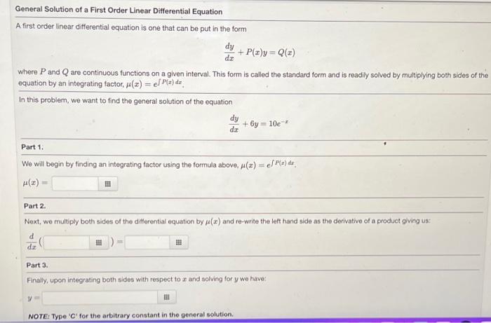Solved General Solution of a First Order Linear Differential | Chegg.com