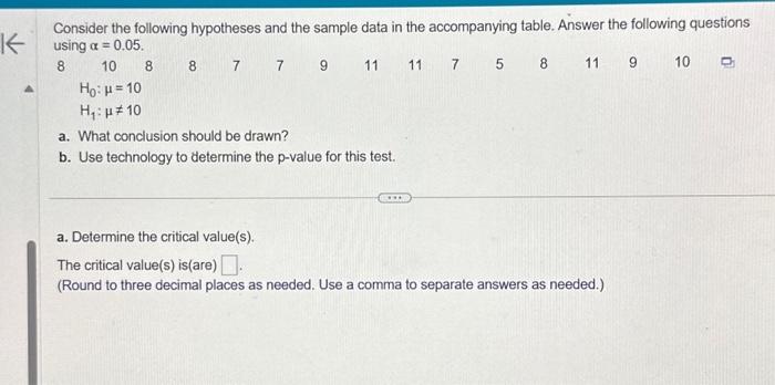 Solved Consider the following hypotheses and the sample data | Chegg.com