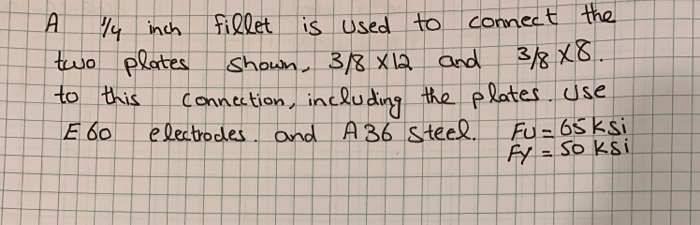 Solved A A /4 inch fillet is used to connect the two plates | Chegg.com
