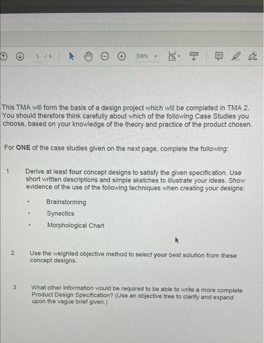 Solved 1 Derive at least four concept designs to satisfy the | Chegg.com