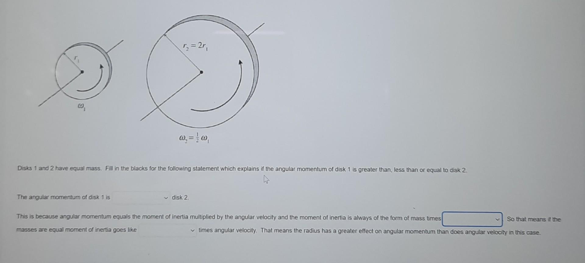 Solved 2=2r, 0,= } 0 Disks 1 and 2 have equal mass. Fill in | Chegg.com
