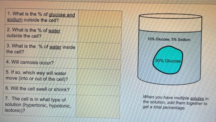 Solved 1. What is the % of glucose and sodium outside the | Chegg.com