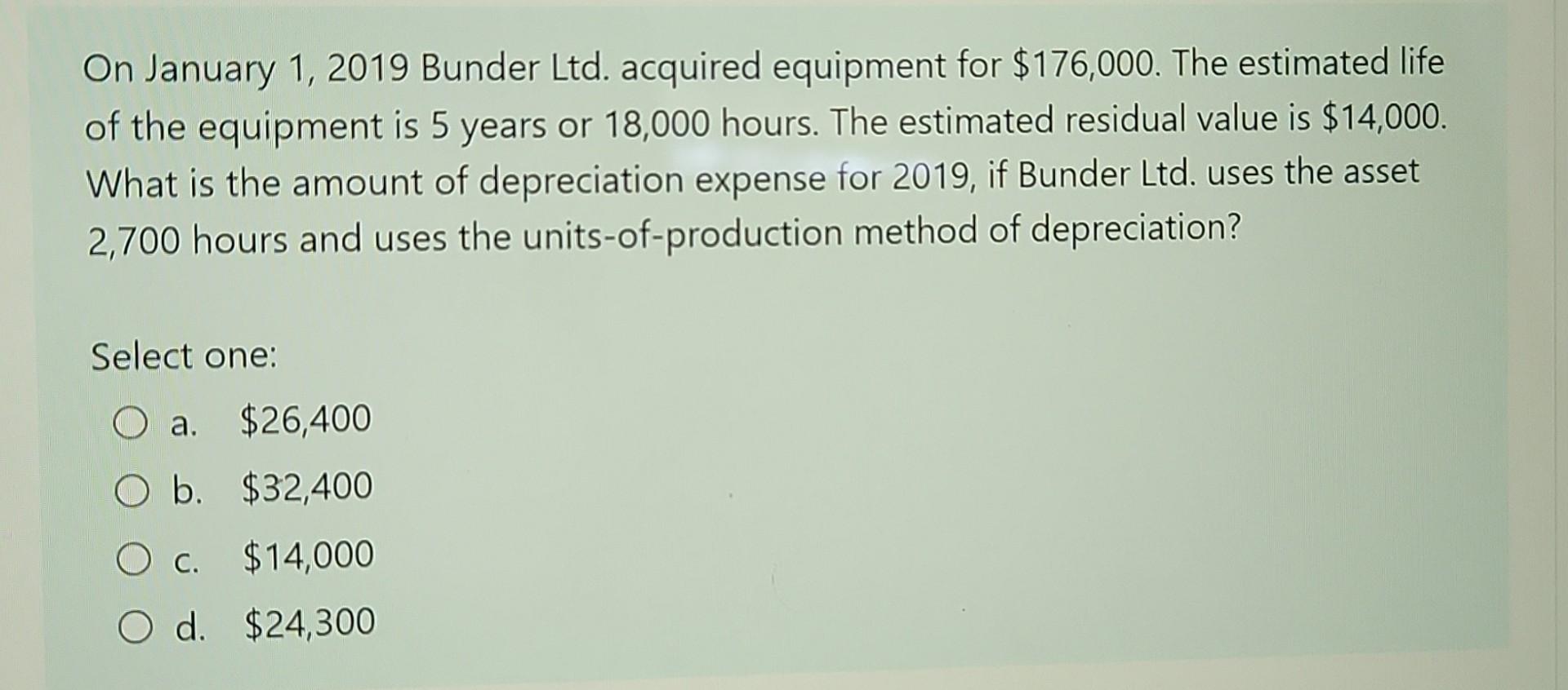 Solved On January 1, 2019 Bunder Ltd. acquired equipment for | Chegg.com