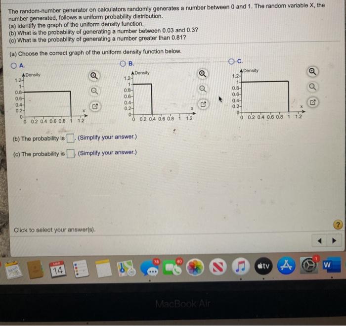 Solved The random-number generator on calculators randomly | Chegg.com