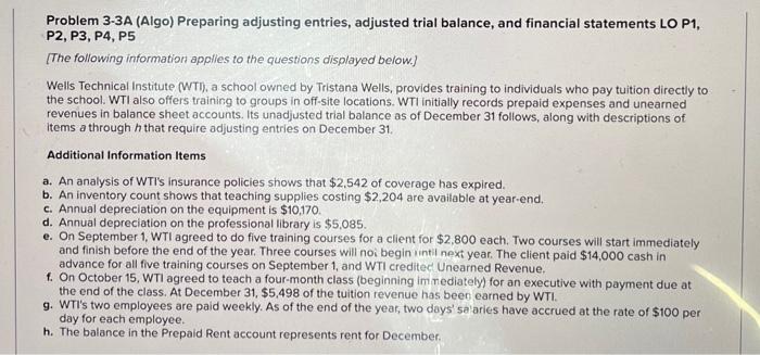 Problem 3-3A (Algo) Preparing adjusting entries, | Chegg.com