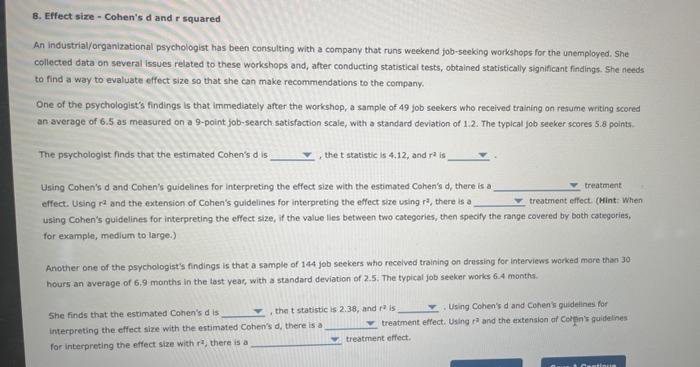Solved 8. Effect size - Cohen's d and r squared An | Chegg.com