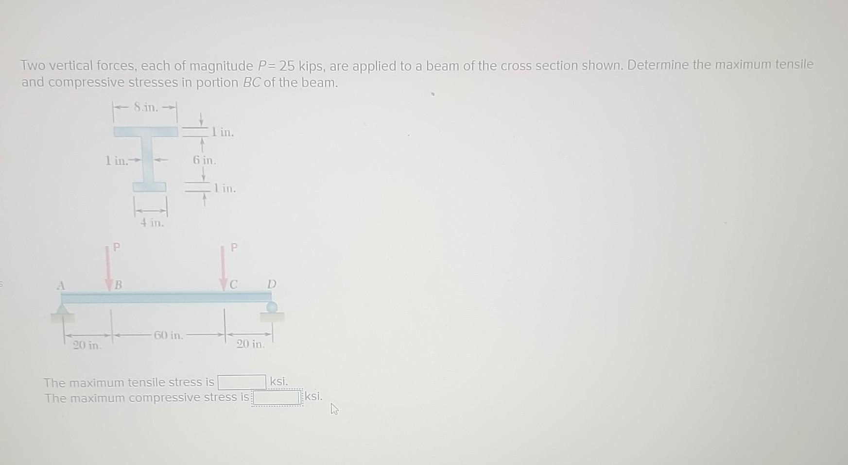 Solved Two vertical forces, each of magnitude P=25 kips, are | Chegg.com