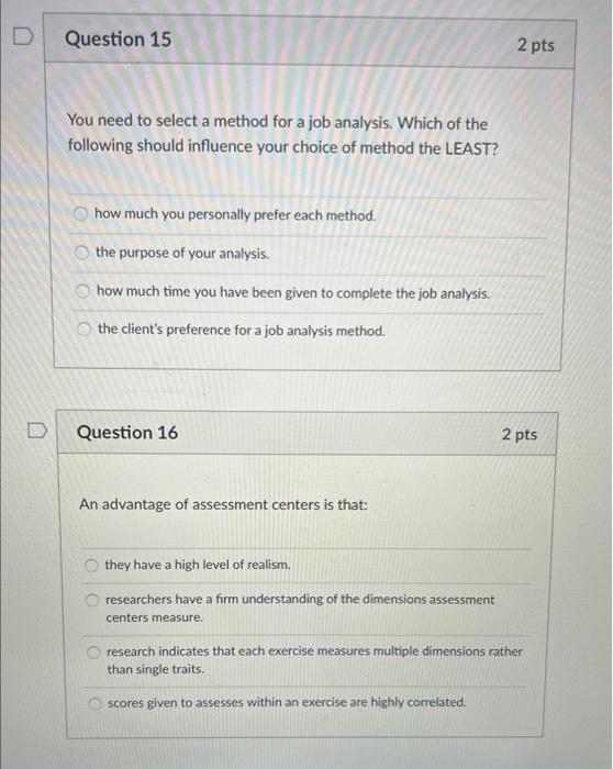 Solved You need to select a method for a job analysis. Which | Chegg.com