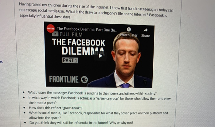 Solved Having raised my children during the rise of the | Chegg.com