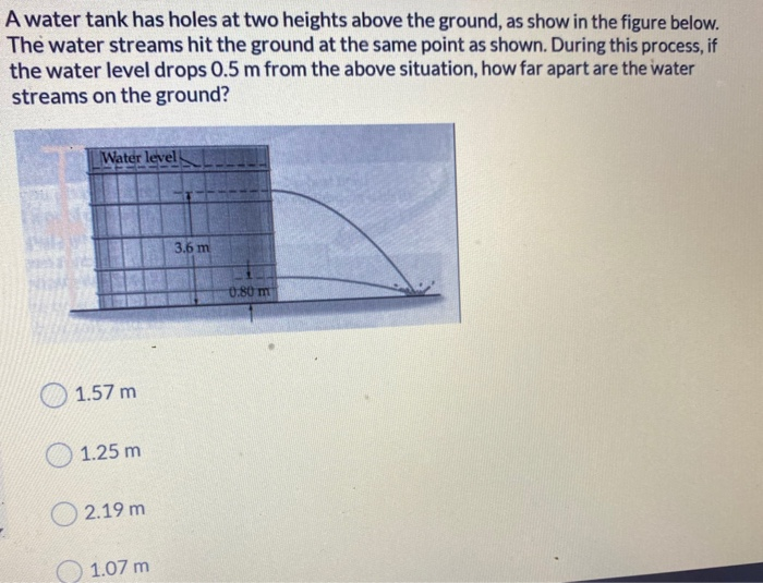 Solved A water tank has holes at two heights above the | Chegg.com