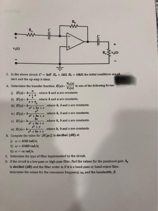 Solved 2. In the above circuit, C=2nF,Ra=1kΩ,Rb=10kΩ the | Chegg.com