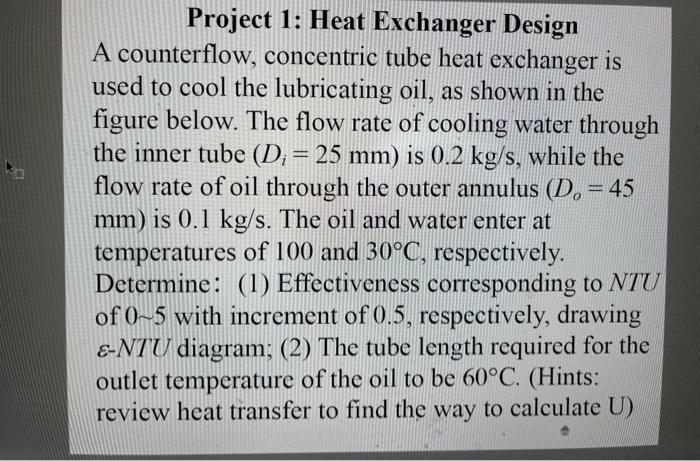 Project 1: Heat Exchanger Design A counterflow, | Chegg.com