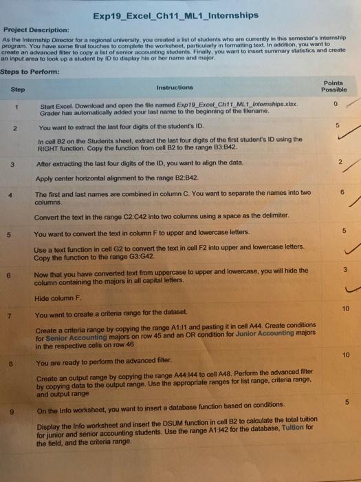 Exp19_Excel_Ch11_ML1_Internships Project Description: | Chegg.com
