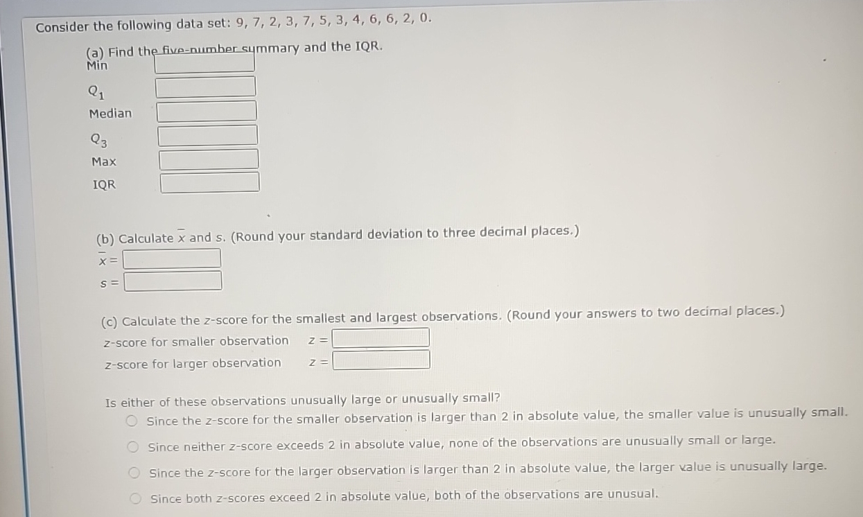Consider the following data set: | Chegg.com