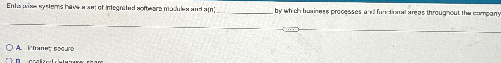 Solved Enterprise systems have a set of integrated software | Chegg.com