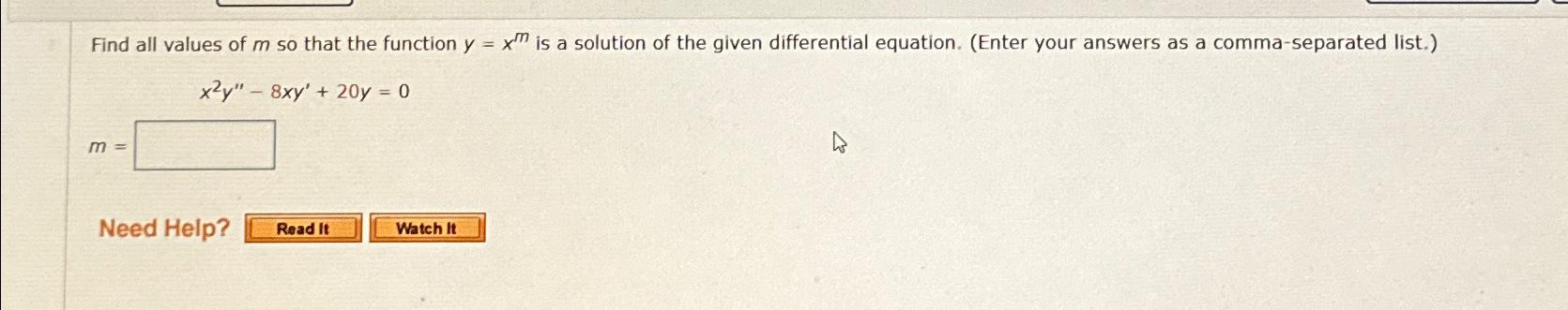 Solved Find all values of m ﻿so that the function y=xm ﻿is a | Chegg.com