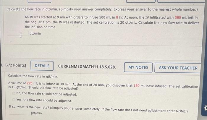 Solved Calculate the flow rate in gtt/min. (Simplify your | Chegg.com