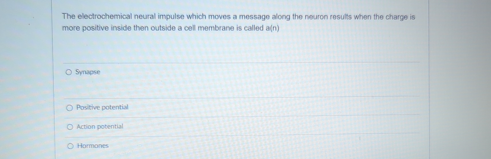 Solved The electrochemical neural impulse which moves a | Chegg.com