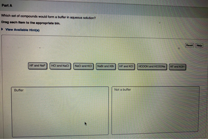 Solved Part A Which set of compounds would form a buffer in | Chegg.com