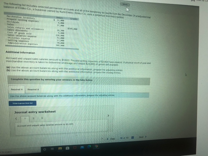 Solved 3 The following list includes selected permanent | Chegg.com
