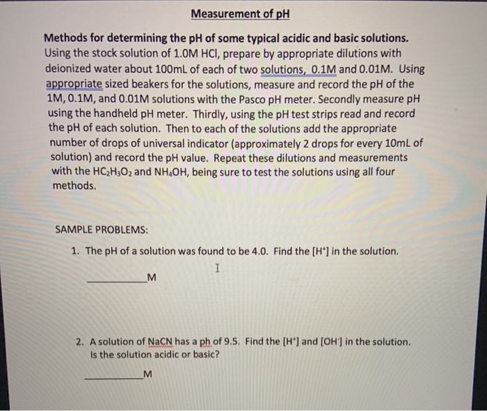Solved Measurement of pH Methods for determining the pH of | Chegg.com