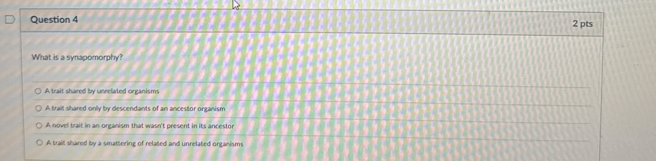 Solved Question 4What is a synapomorphy?A trait shared by | Chegg.com