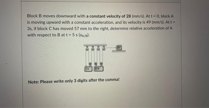 Solved Block B moves downward with a constant velocity of | Chegg.com