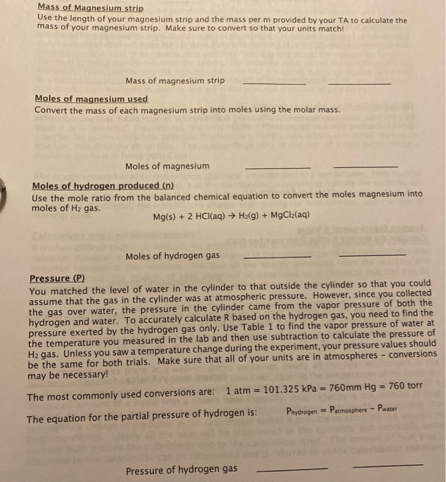 Solved Mass of Magnesium strip Use the length of your | Chegg.com